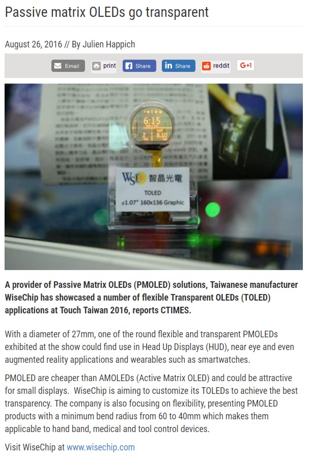 Passive matrix OLEDs go transparent - WiseChip Semiconductor Inc.